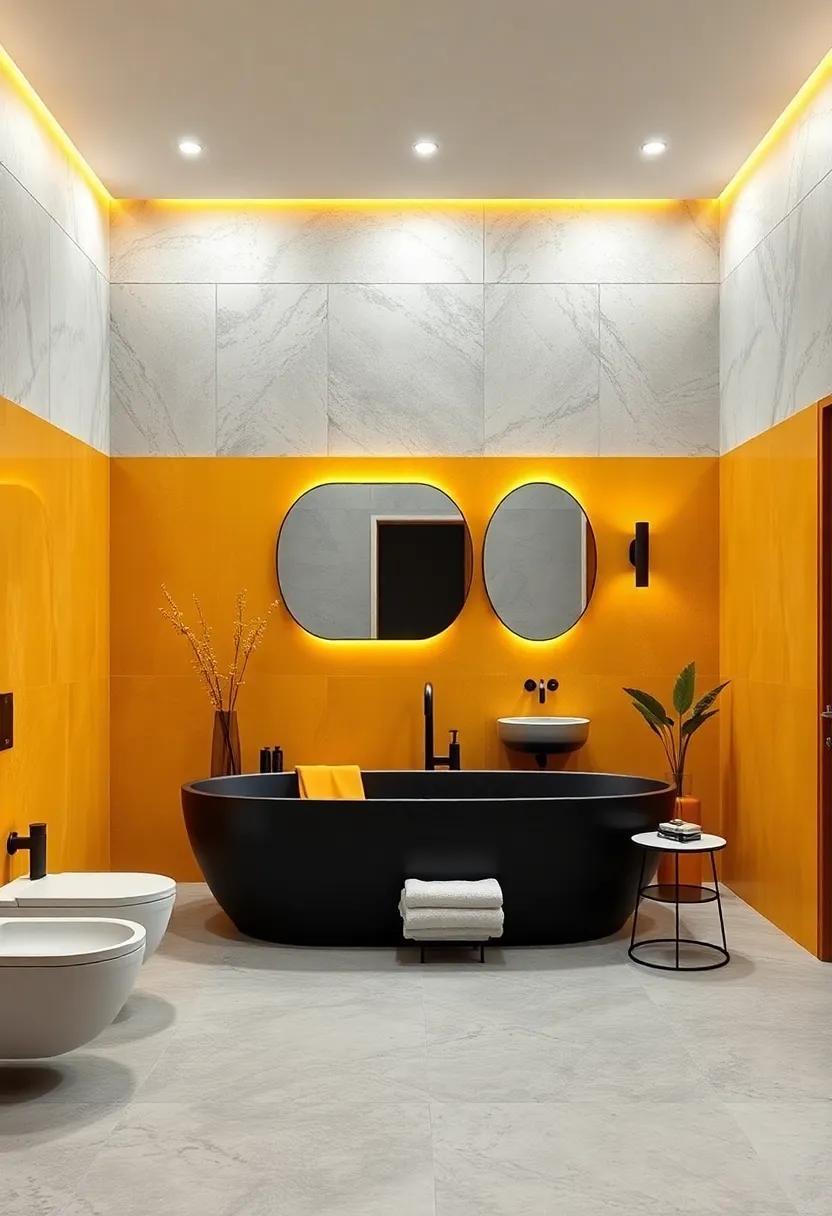 25 Stunning Mustard Yellow & Black Luxury Bathroom Ideas to Elevate ...