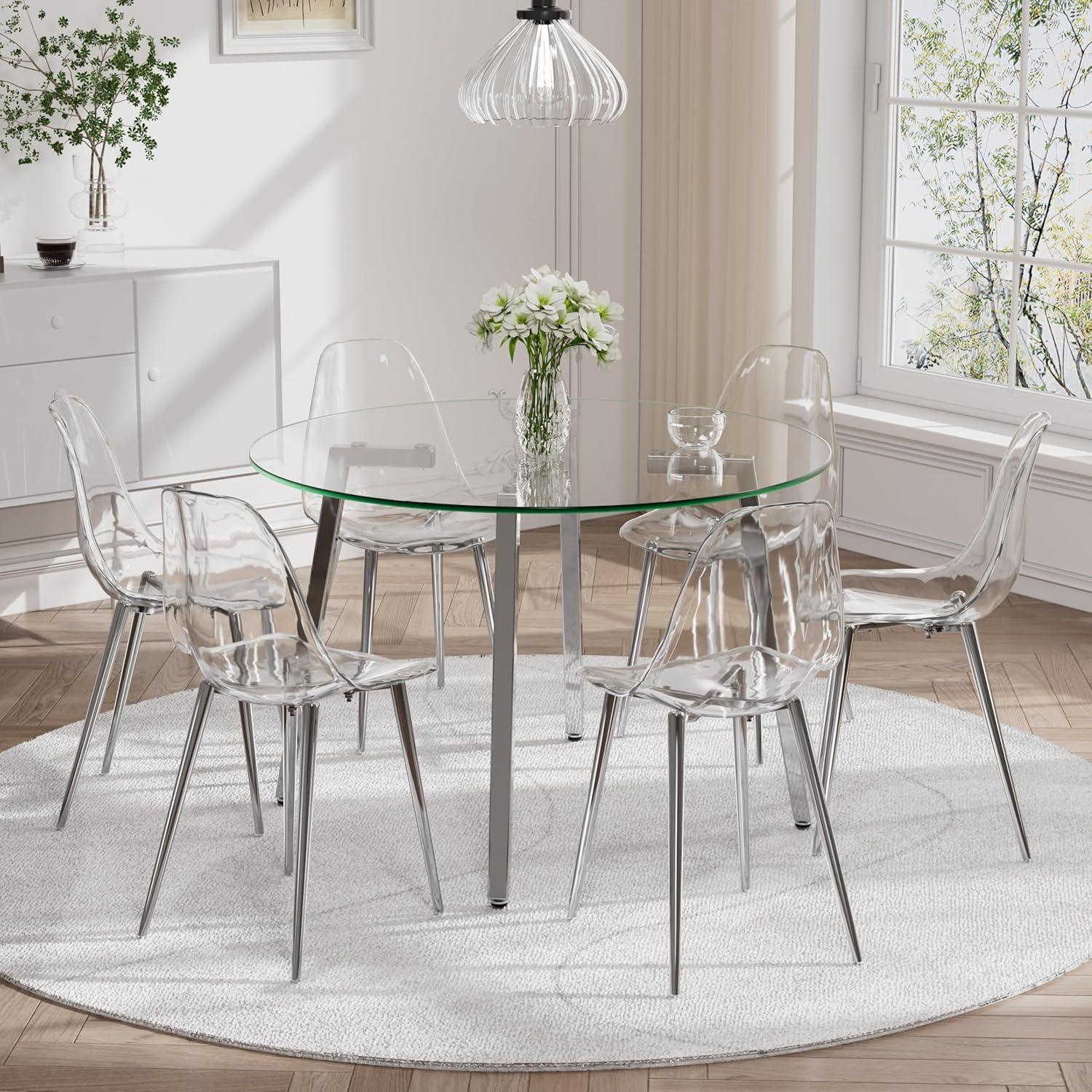42" Glass Dining Set with 6 Chairs | Clear Elegance for Modern Dining