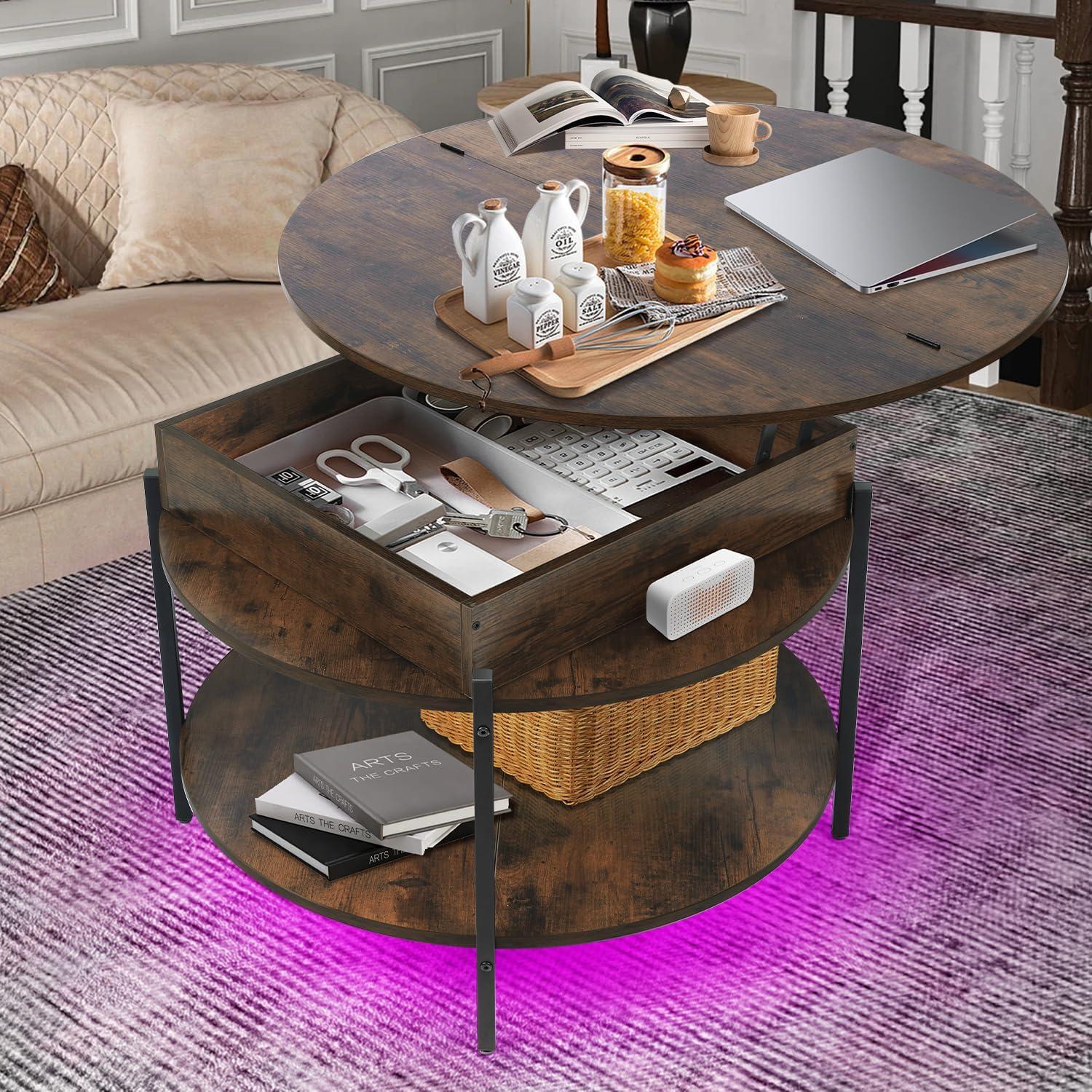 Loved the 35" Round Lift-Top Coffee Table with LED Light | Stylish ...