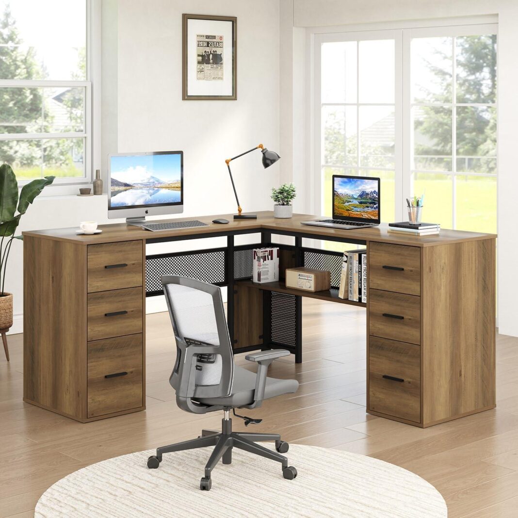 HSH Rustic L-Shaped Desk Review: Maximizing Space & Storage Solutions