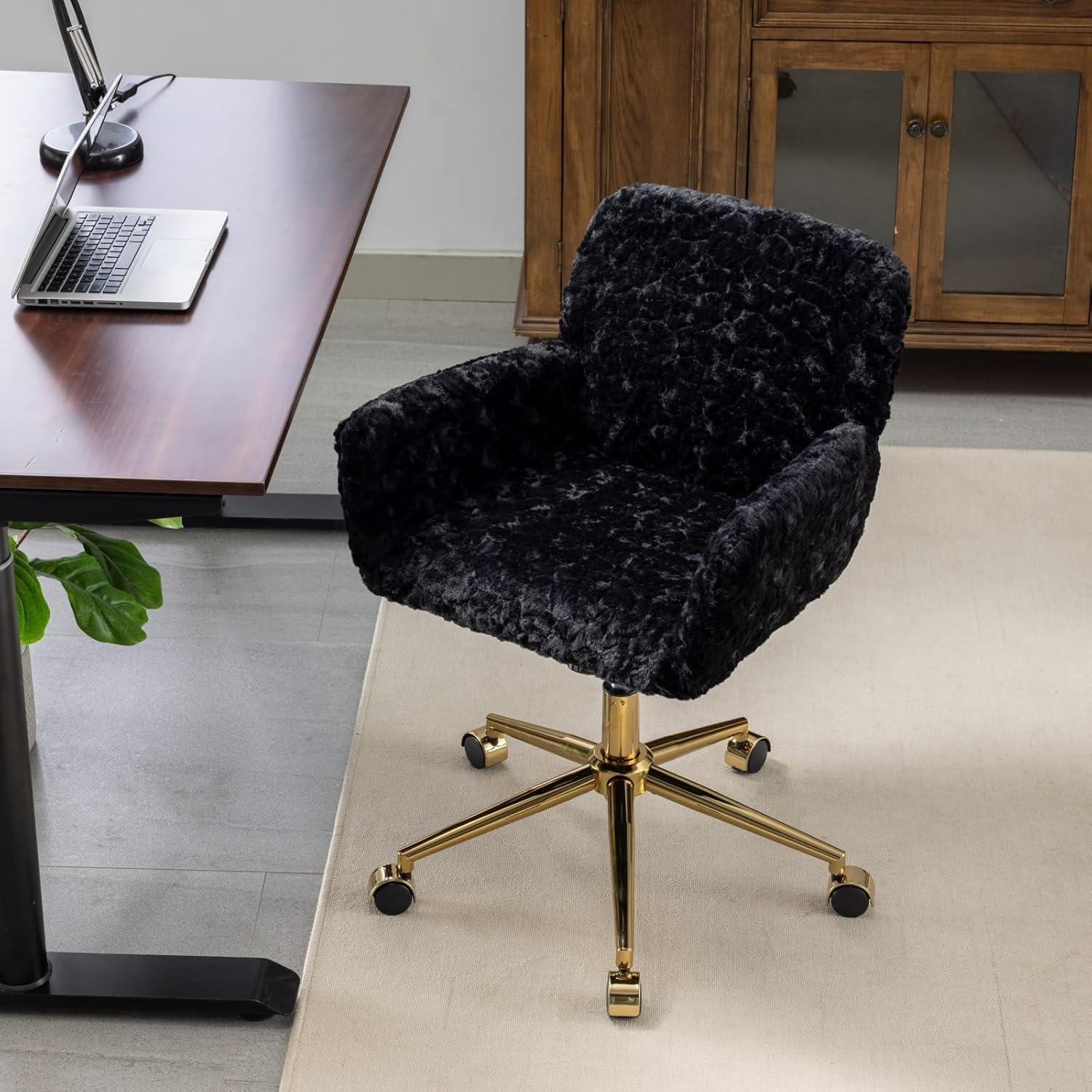 Cozy Faux Fur Desk Chair with Gold Base | Glam Stylish Comfort Review