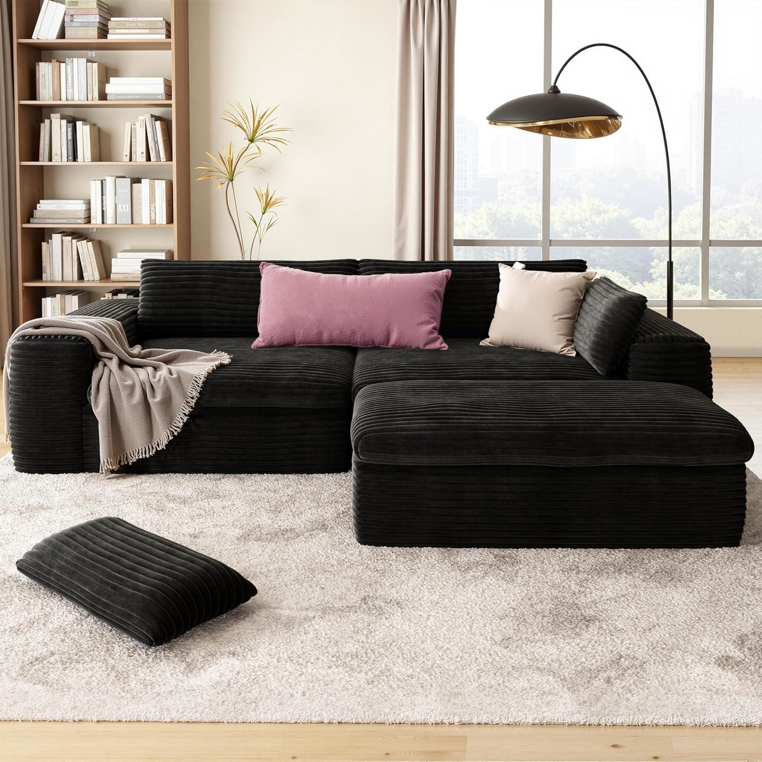 Plush 110" Black Modular Sectional Couch Review | Comfort & Style Insights