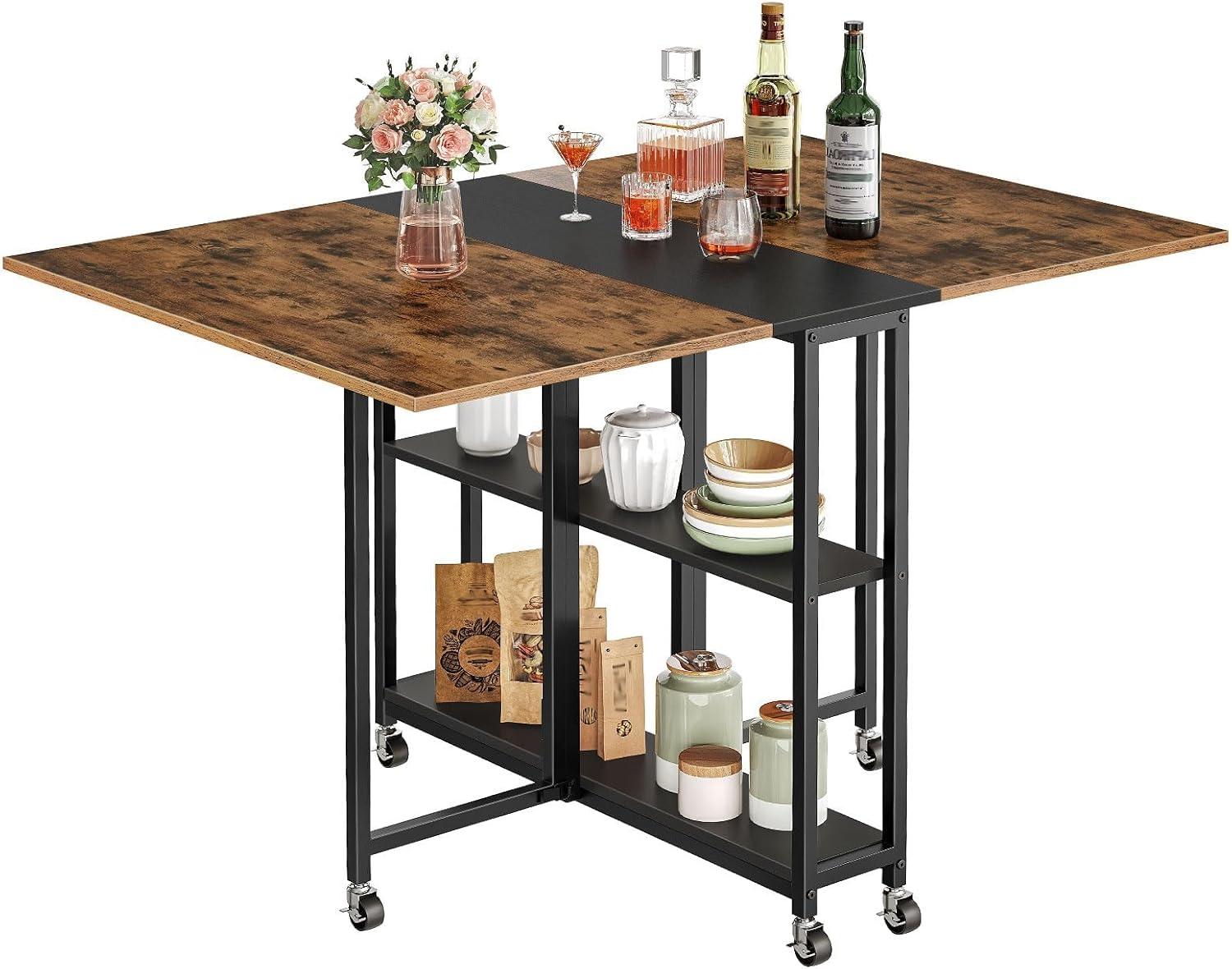 Rustic Brown Folding Dining Table | Flexible & Space-Saving Design