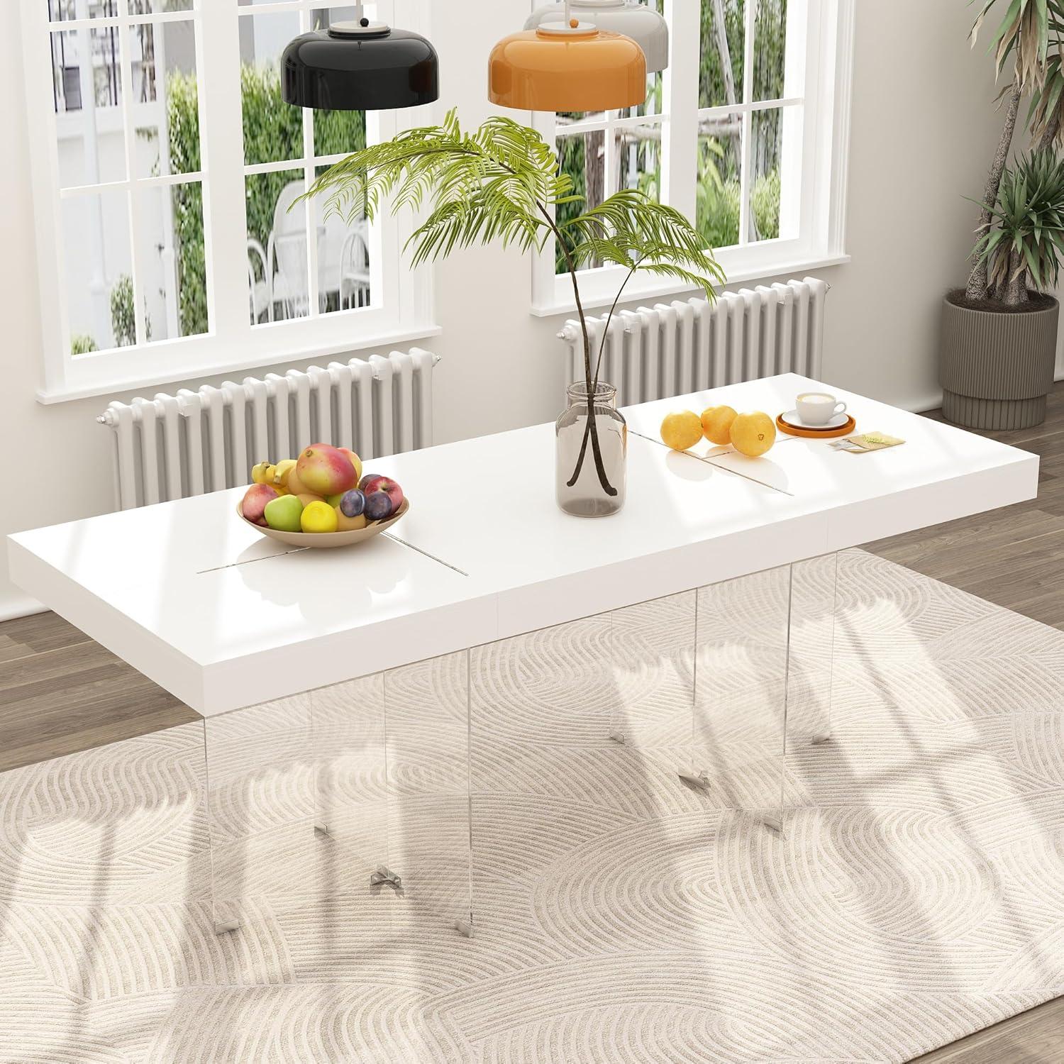 Hitow Modern White Dining Table for 8 | Stylish & Spacious Dining Solution
