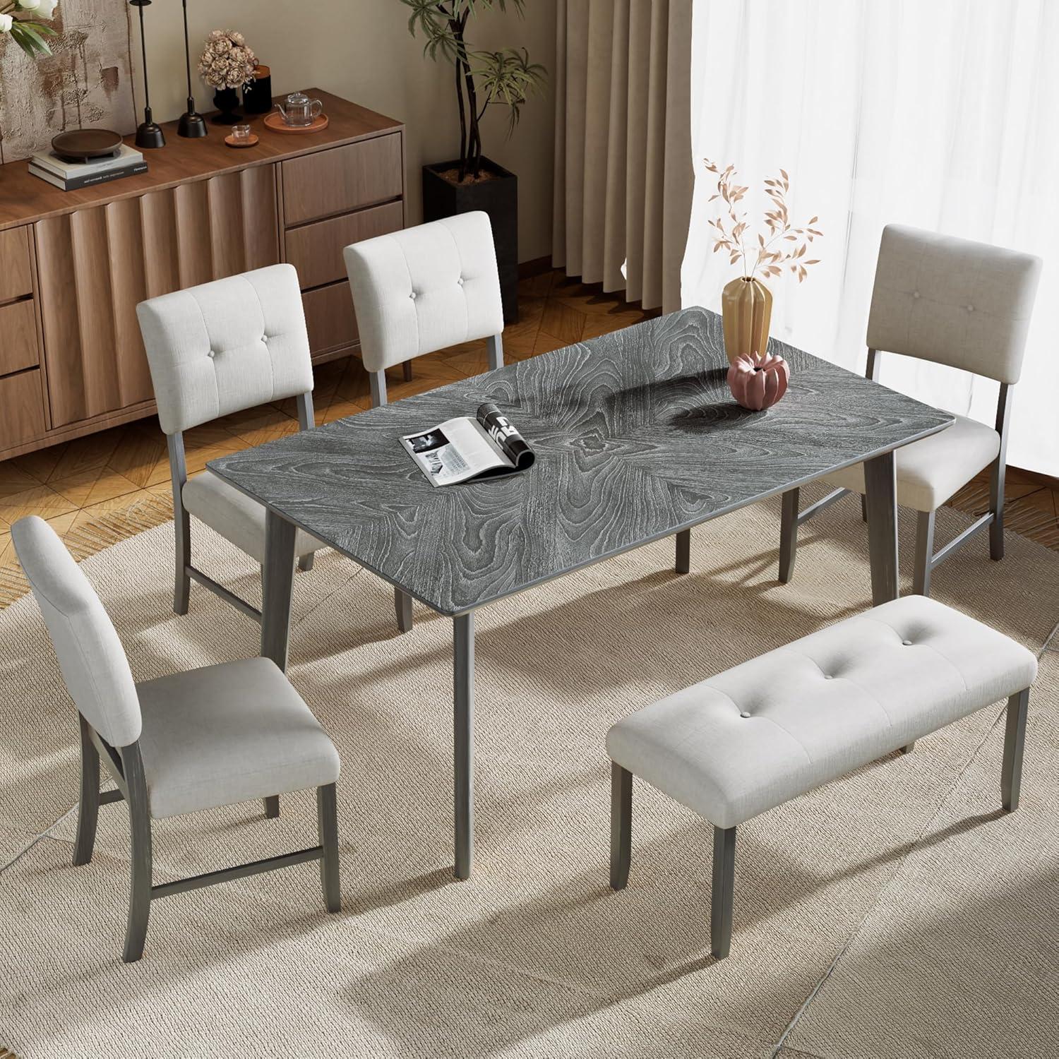 Merax 6-Piece Farmhouse Dining Set in Gray | Stylish & Cozy Dining ...